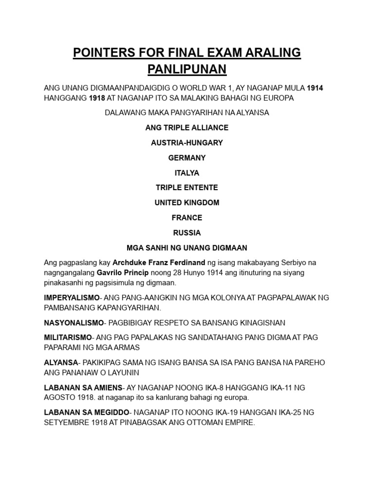 Pointers For Final Exam Araling Panlipunan | PDF