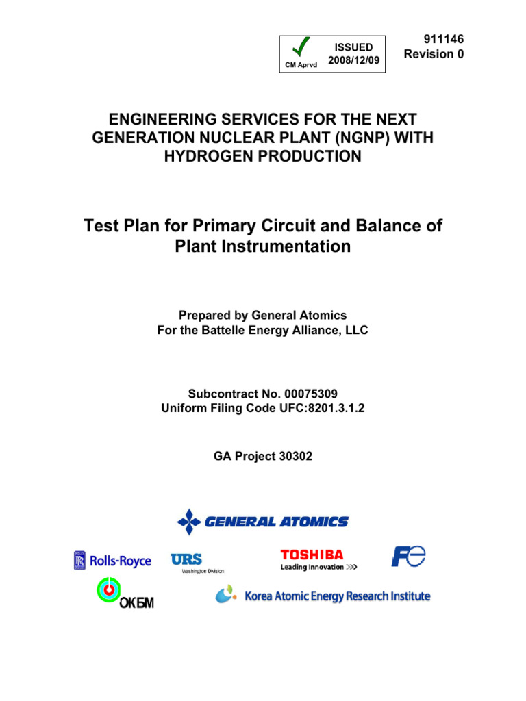 Test Plan For Primary Circuit and Balance of Plant Instrumentation ...