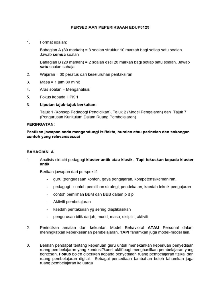 Persediaan Peperiksaan Edup3123 2023 PDF | PDF