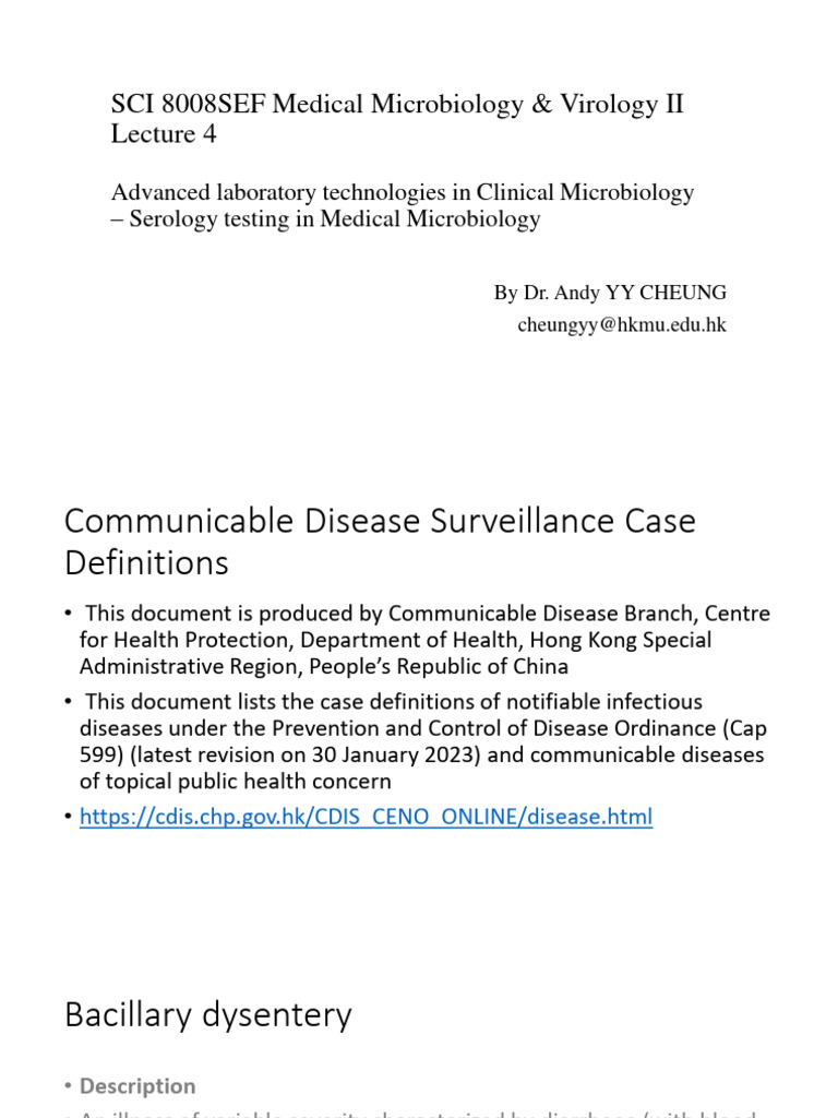 SCI 8008SEF Medical Microbiology & Virology II Lecture 4 - OLE | PDF | Serology | Salmonella