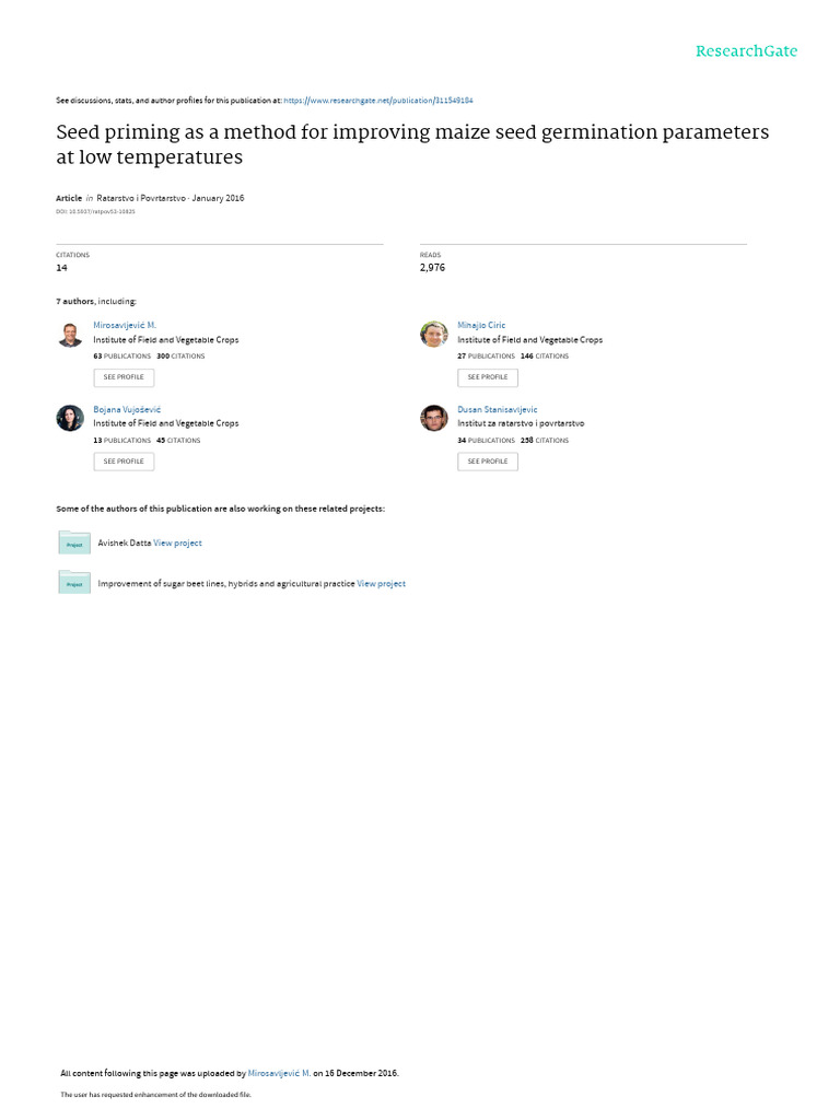 Seed Priming As A Method For Improving Maize Seed | PDF | Seed ...