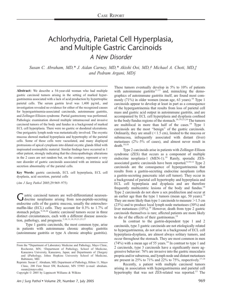 Achlorhydria, Parietal Cell Hyperplasia, and Multiple Gastric ...