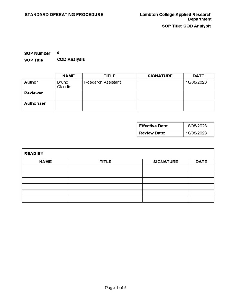 COD Analysis Procedure Guide | PDF | Filtration | Calibration