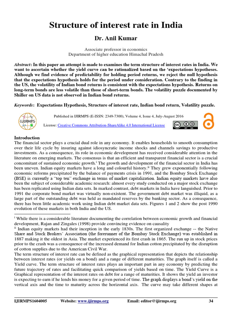 Structure of Interest Rate in India: Dr. Anil Kumar | PDF | Yield Curve ...