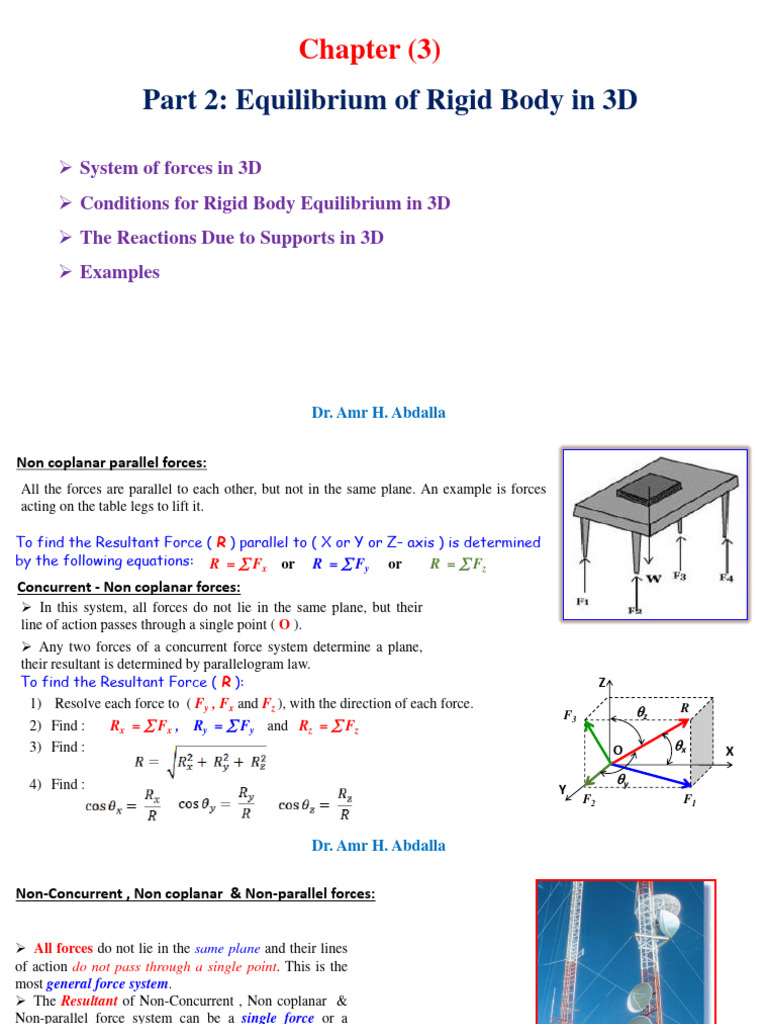 Chapter(3) Lec - (2) Equilibrium of rigid Body (3D) | PDF