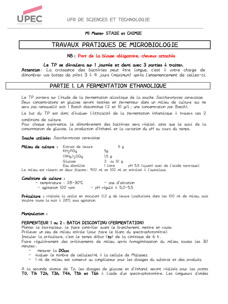 TP Microbio M1 STA2E Et Chimie - 2023 | PDF