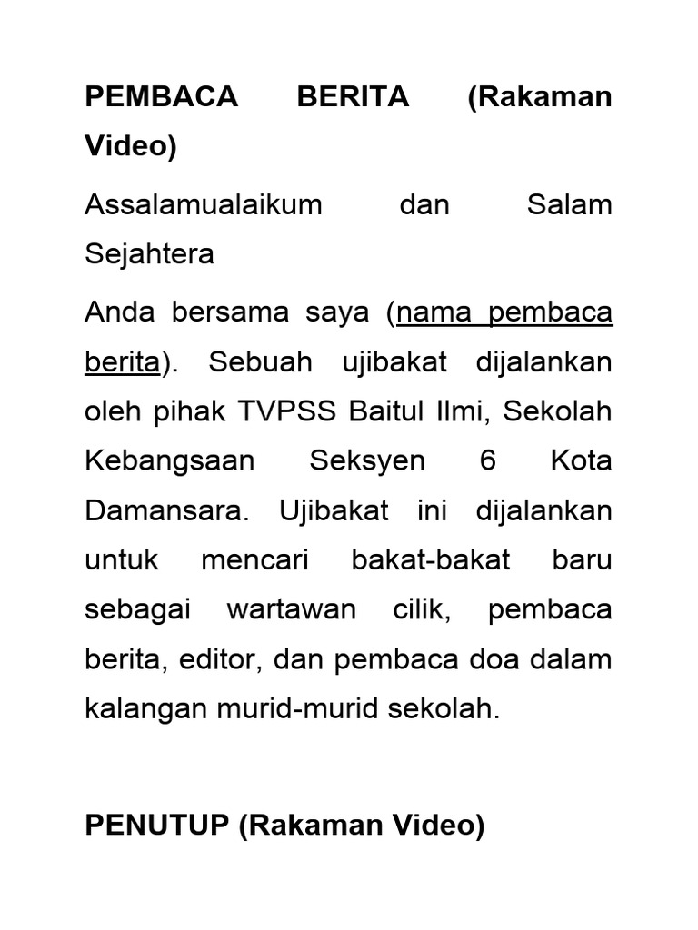 Sampel Skrip Pembaca Berita & Voice Over II | PDF