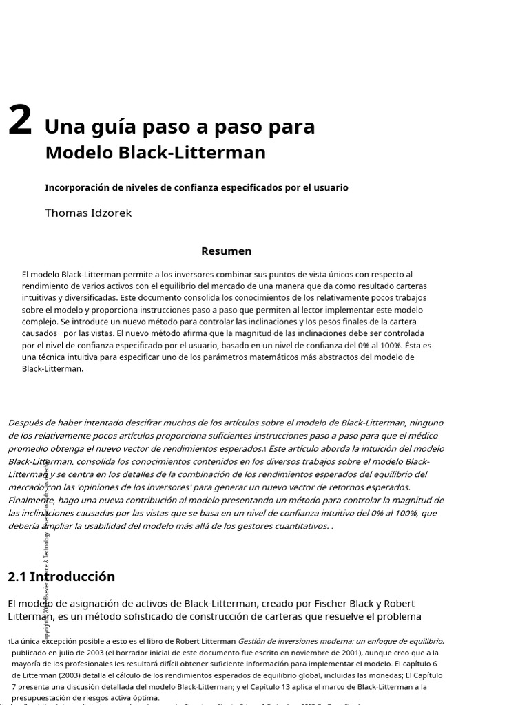 A Step by Step Guide To The Black Litterman Model by Thomas Idzorek ...