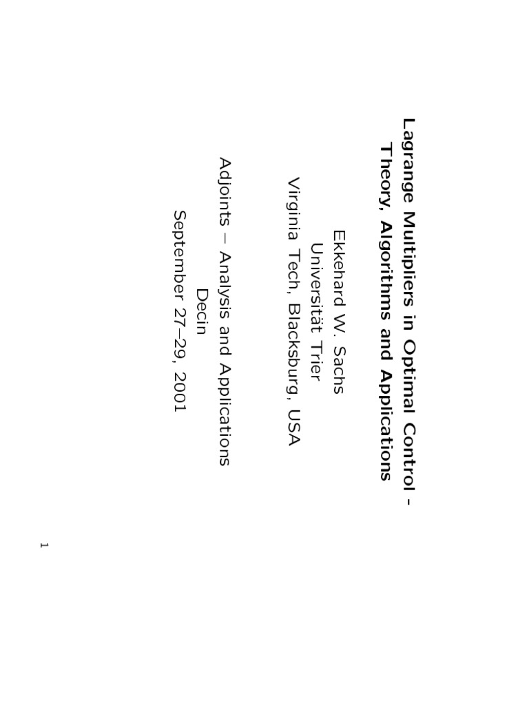 Lagrange Multipliers in Optimal Control - Theory, Algorithms and ... Lagrange Multipliers in Optimal Control - Theory, Algorithms and ...