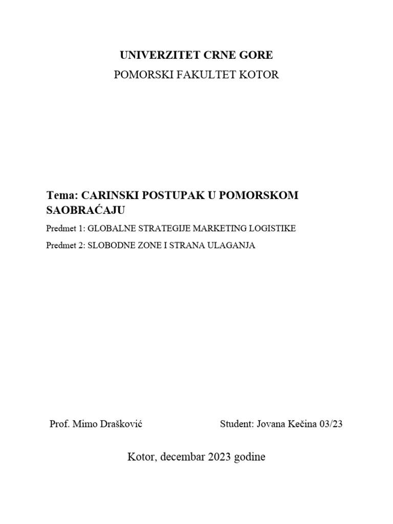 Carinski Postupak U Pomorskom Saobracaju | PDF