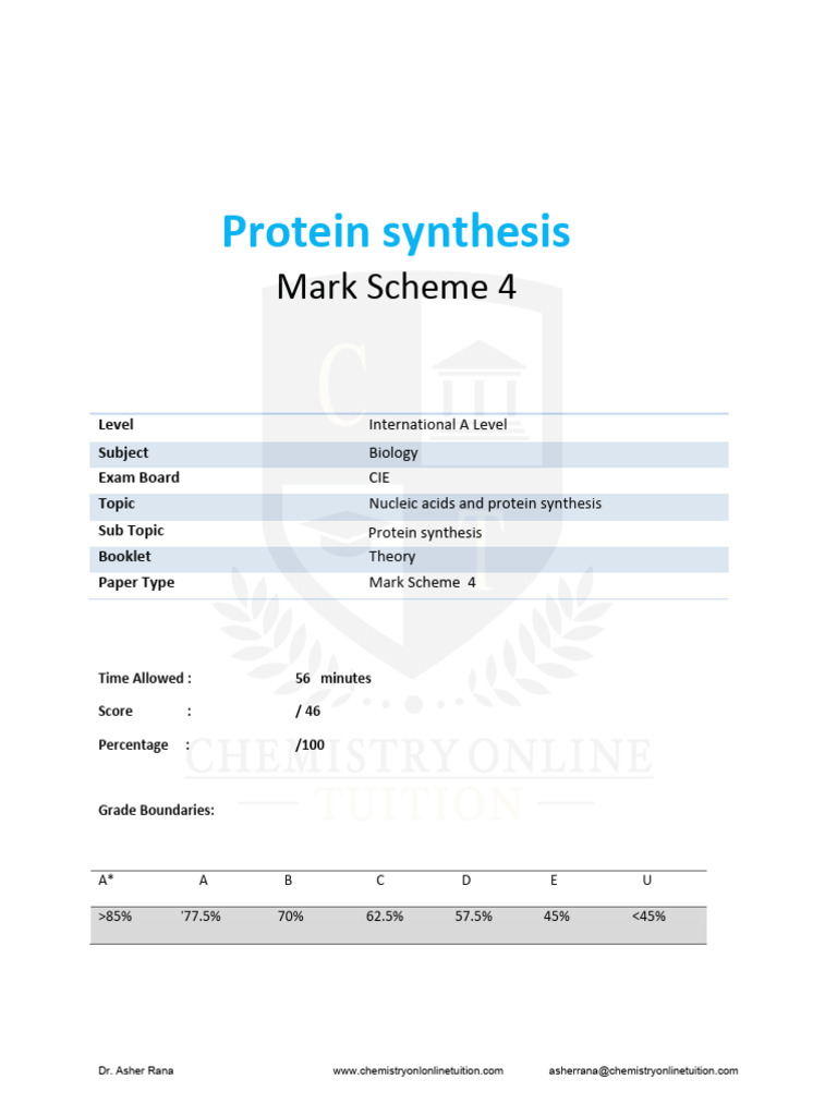 Protein Synthesis Mark Scheme Guide | PDF | Biology | Nutrients