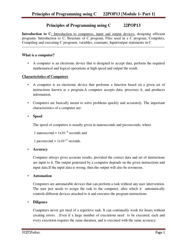 Module 1 Notes 1 Pdf Computer Data Storage Printer Computing
