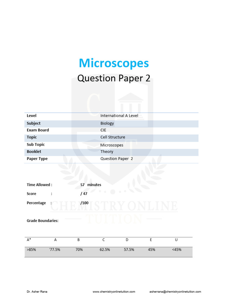 A Level Biology: Microscopes Exam | PDF | Biology | Science