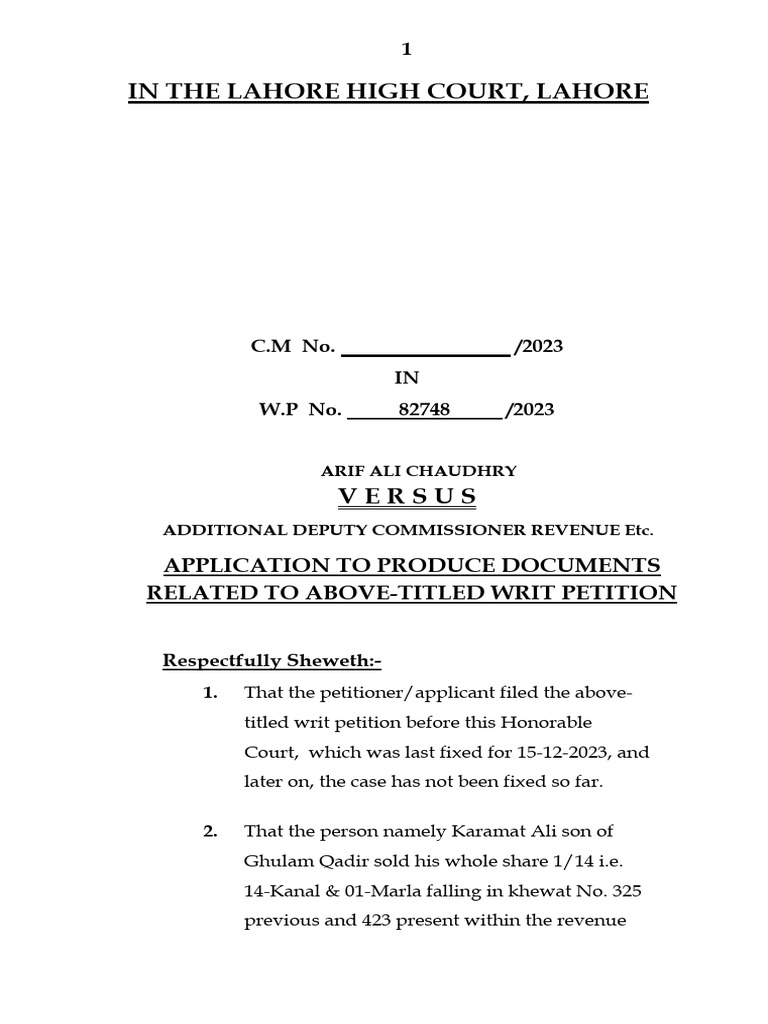 Application to Produce Documents in W.P. | PDF | Affidavit | Public Law