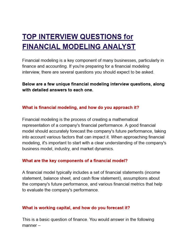 Interview Questions For Financial Modeling | PDF