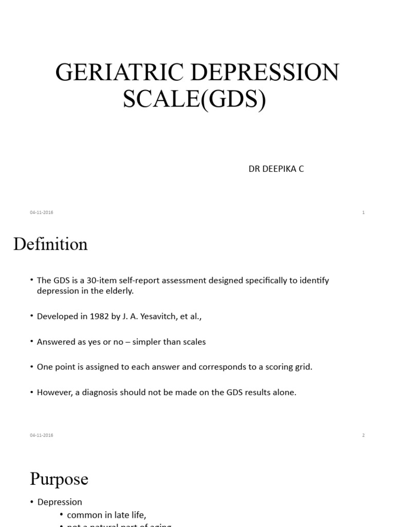 GERIATRIC DEPRESSION SCALE | PDF | Major Depressive Disorder ...