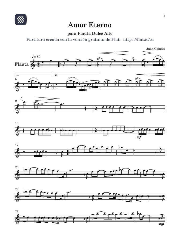 Partitura "Amor Eterno" Flauta Alto | PDF