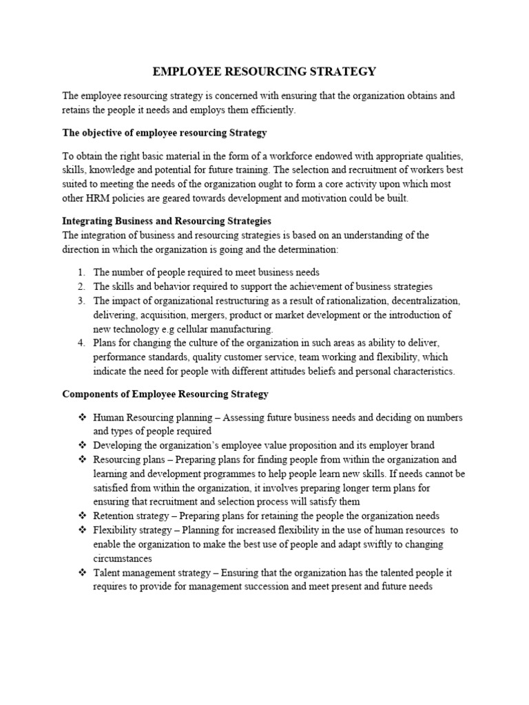 Employee Resourcing Strategy | PDF | Strategic Management | Competence ...
