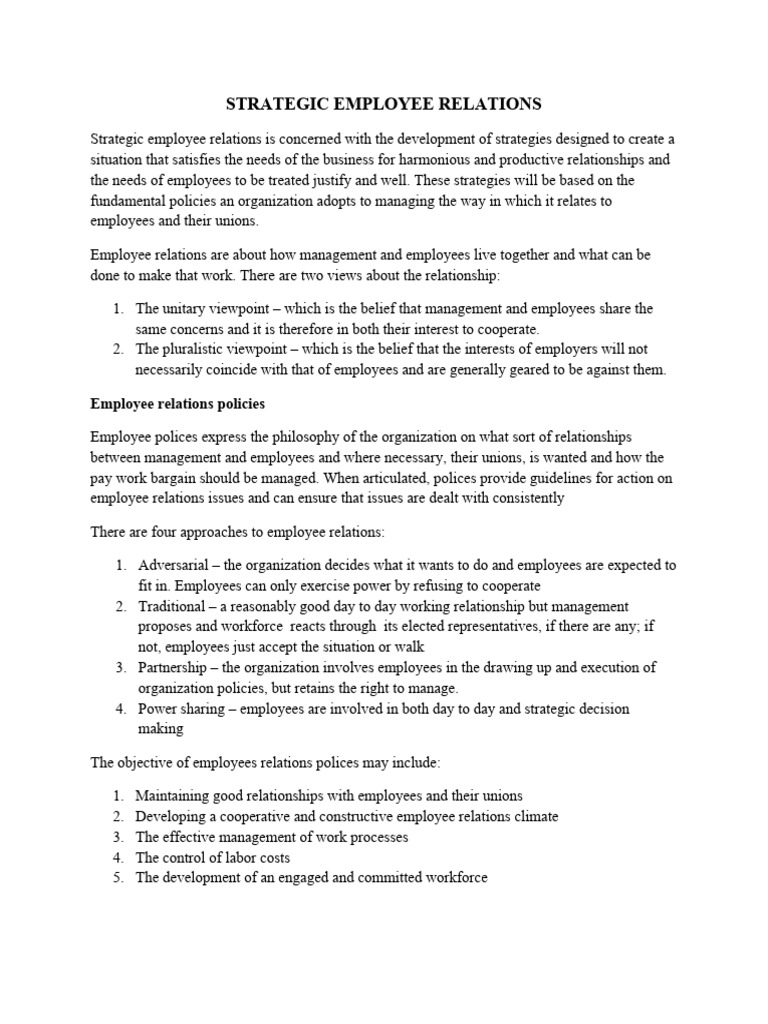Strategic Employee Relations | PDF | Employment | Trade Union