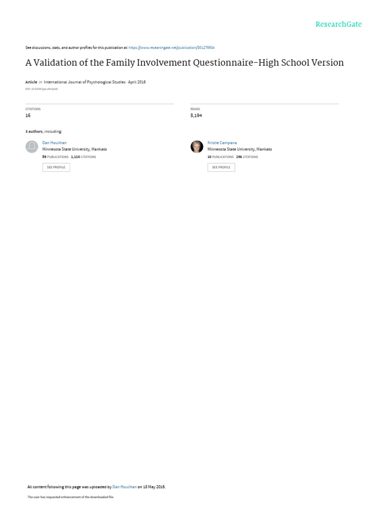 A Validation of The Family Involvement Questionnai | PDF | Survey ...