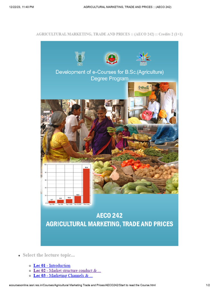 Agricultural Marketing, Trade and Prices - (Aeco 242) | PDF