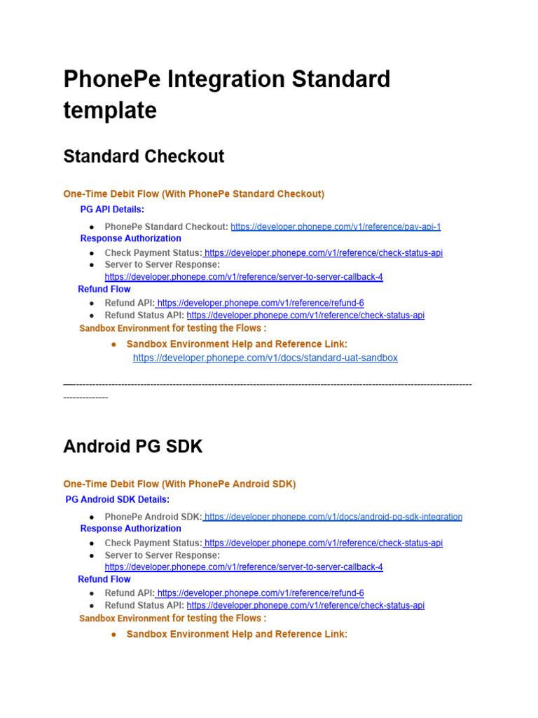 Phonepe Integration Standard Template Pdf 