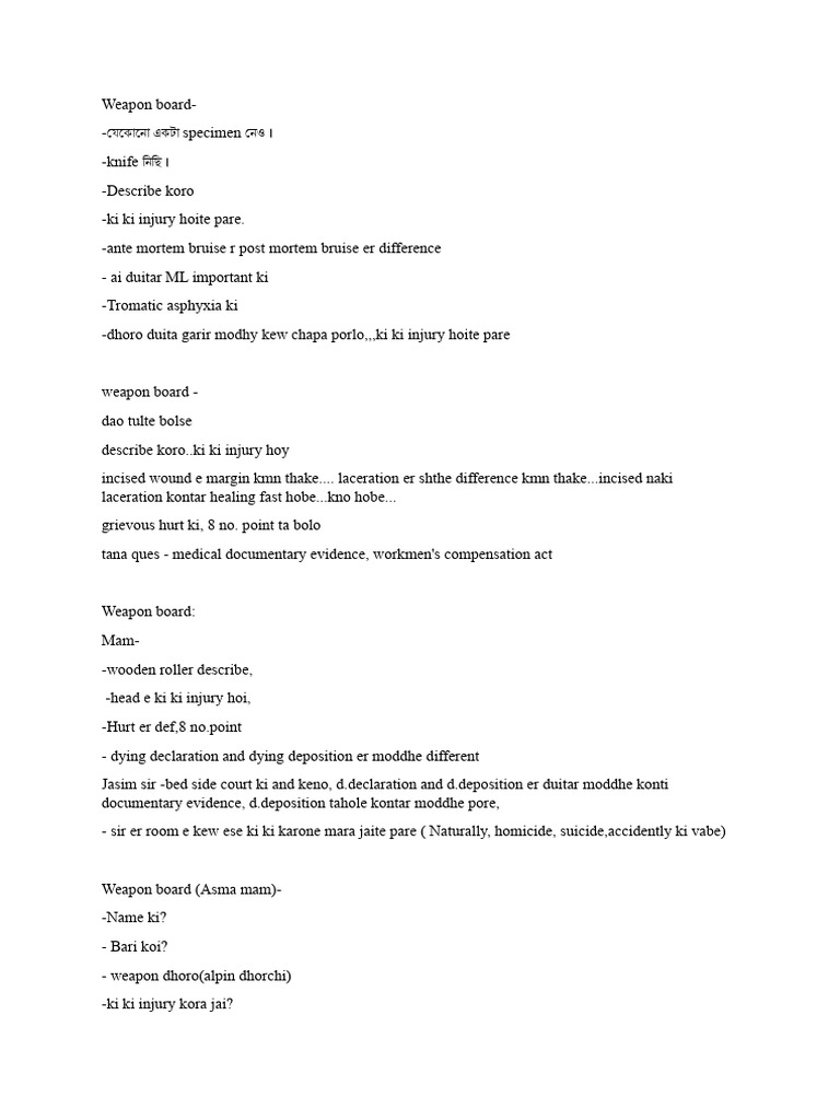 Weapon Board | PDF | Causes Of Death | Forensic Science
