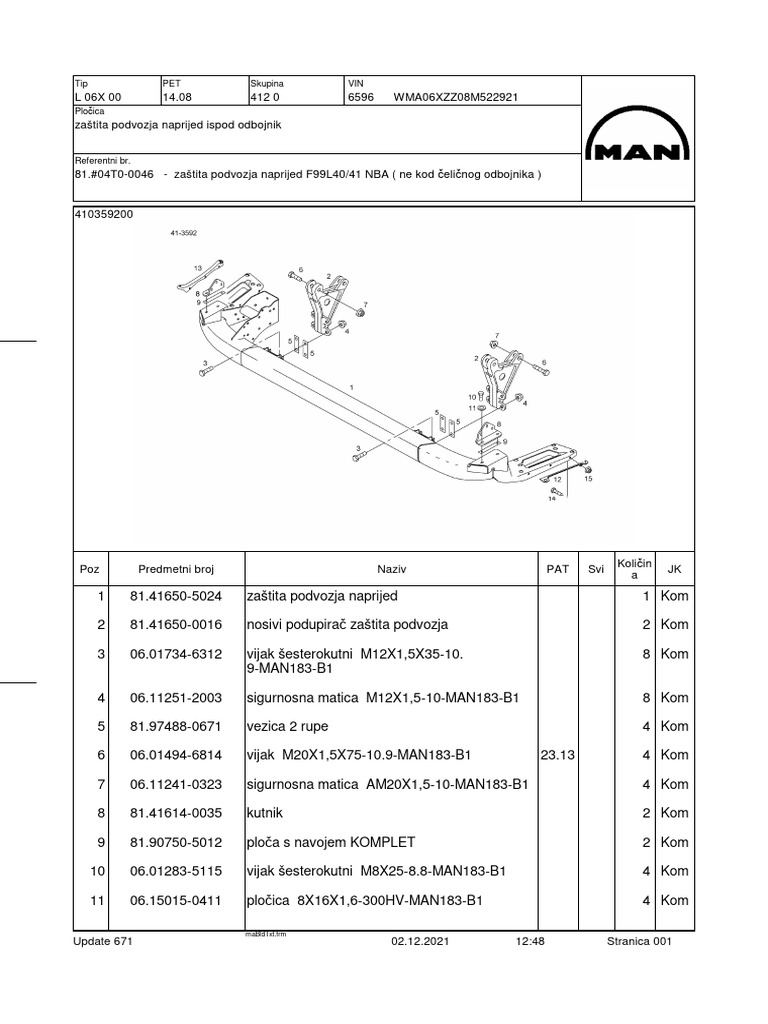 MAN TGX Zastita Podvozja Donja | PDF