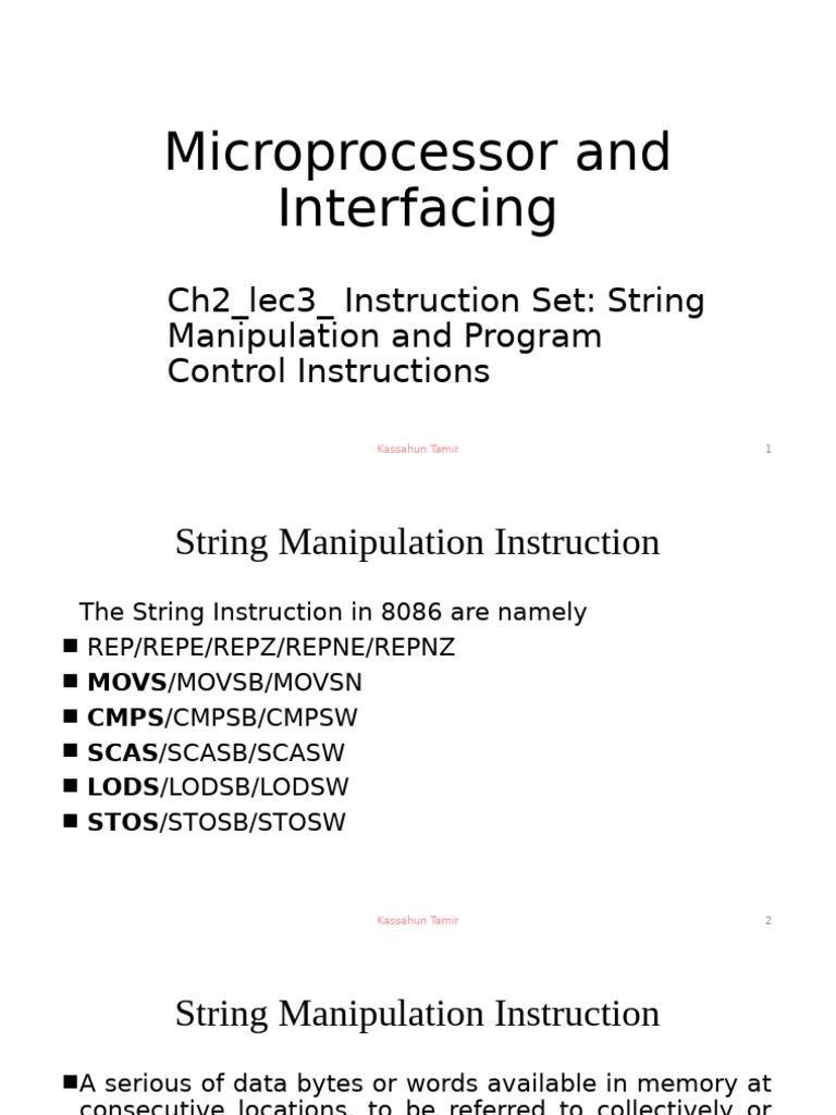 ch2 Lec3 8086 Instruction Set 3string Manipulation Instruction | PDF