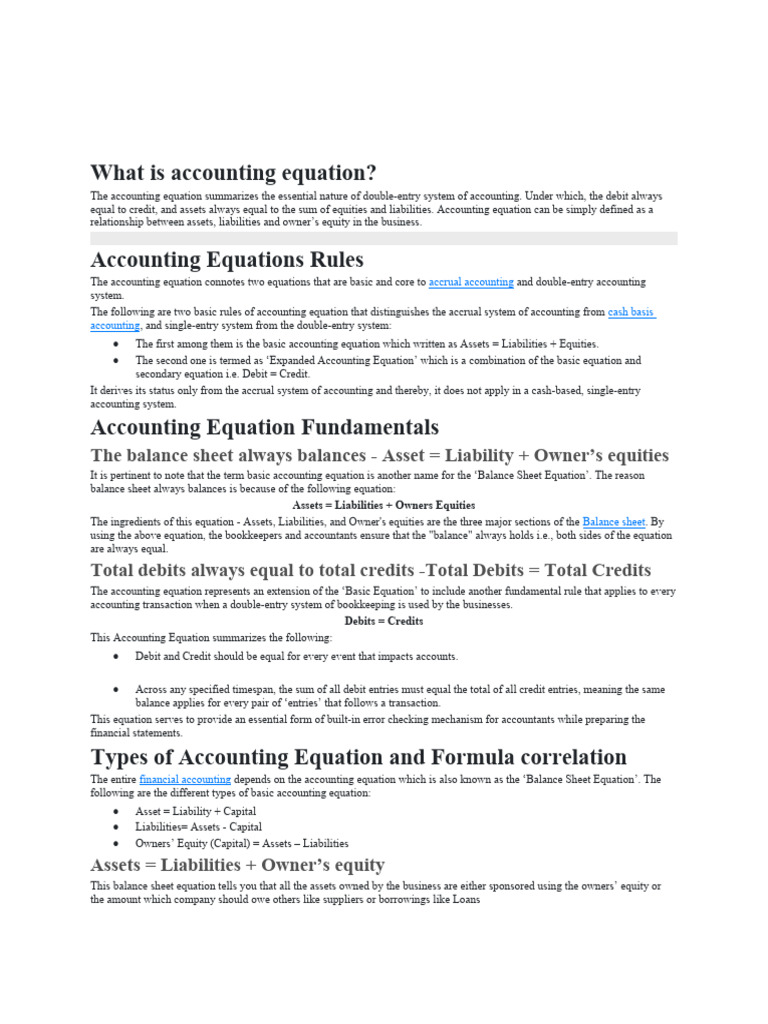 What Is Accounting Equation | PDF | Debits And Credits | Equity (Finance)