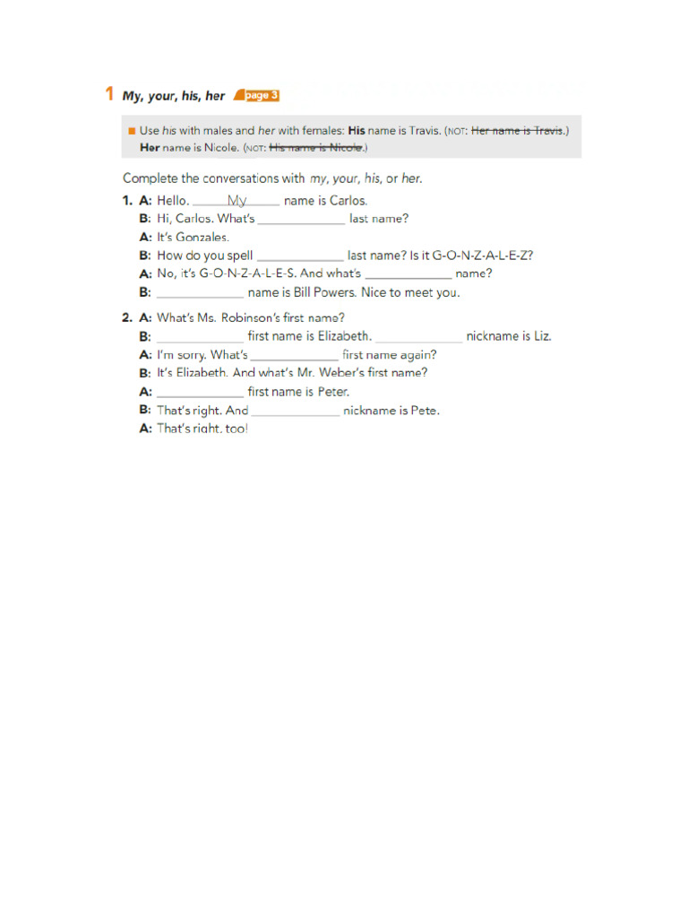 Interchange Intro Unit 1 - Grammar Exercise | PDF