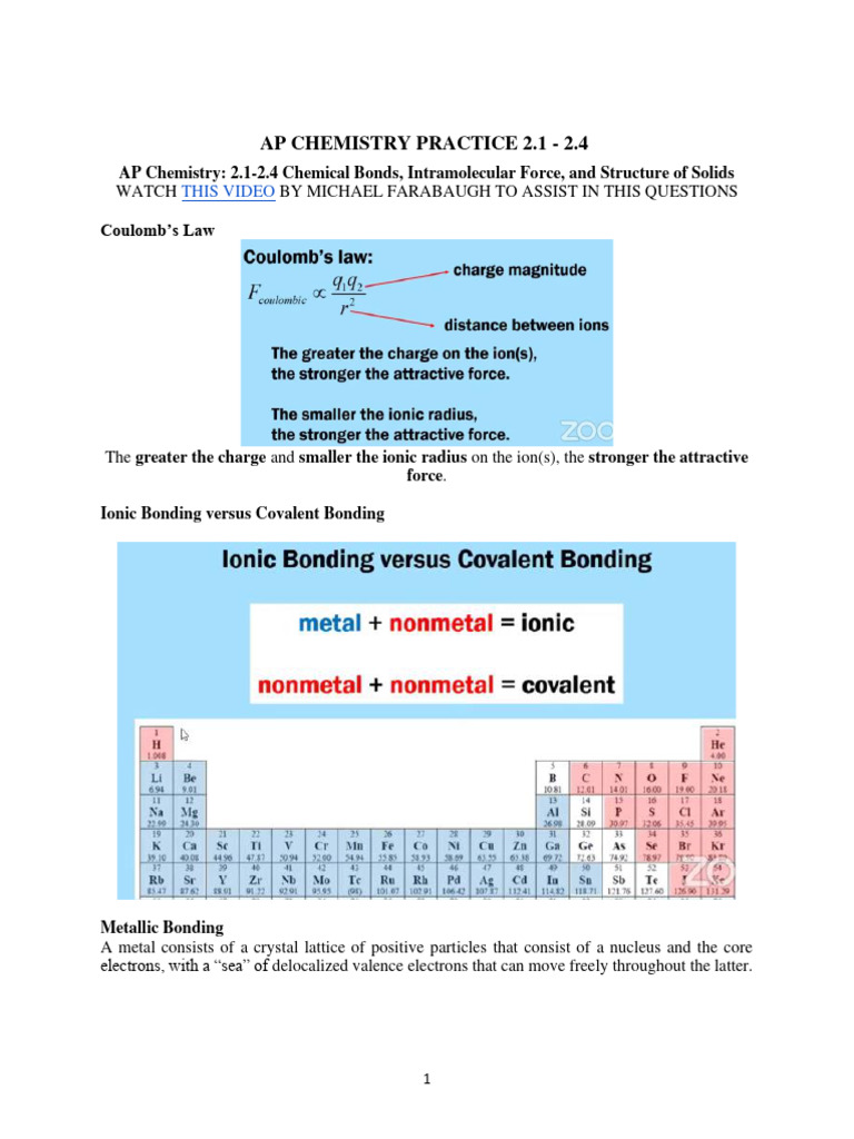 Ap Chemistry Practice 2.1-2.4 | PDF | Chemical Bond | Ionic Bonding