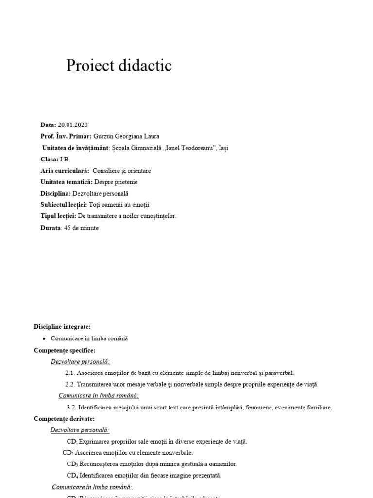 2 Proiect Didactic Dezvoltare Personala 20 Ian | PDF