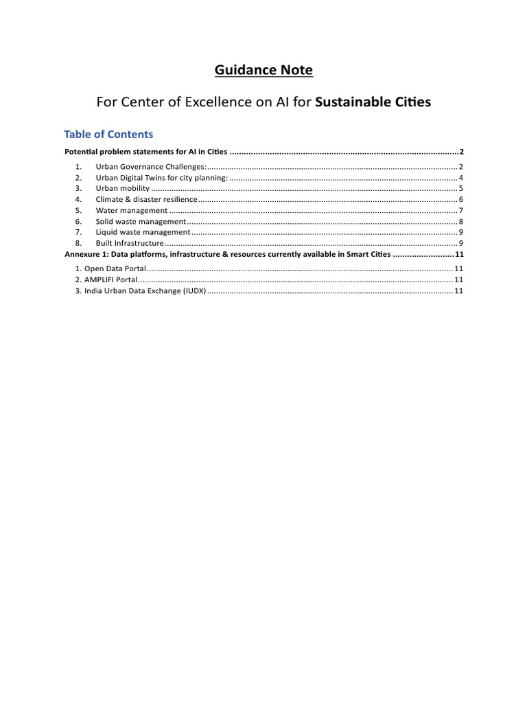 Sustainable Cities Track-Guidance Note - Problem Statement - AI CoE | PDF