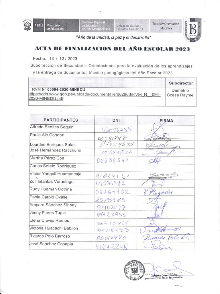Acta de Finalizacion Del Año Escolar 2023 Ccesa007 | PDF Acta de Finalizacion Del Año Escolar 2023 Ccesa007 | PDF