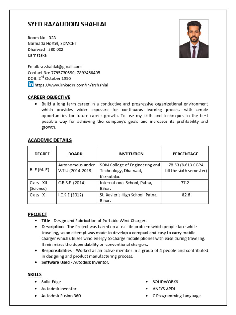Engineering Resume: Syed Razauddin Shahlal | PDF | Computers