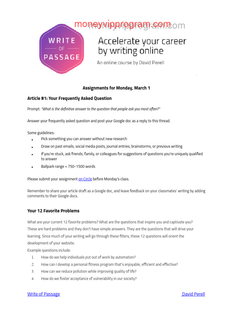 01-Write of Passage Assignments | PDF