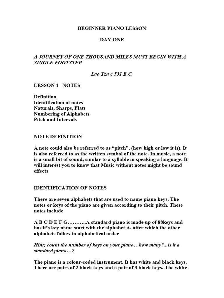 1.1 Beginner Piano Lesson Day 1 | PDF | Pitch (Music) | Interval (Music)
