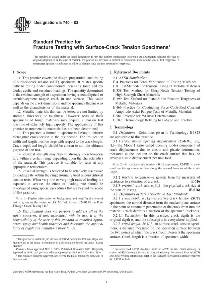 ASTM E 740 - 2003 - Standard Practice For Fracture Testing With Surface ...