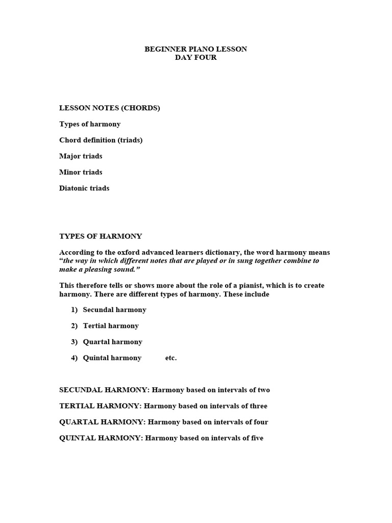 Beginner Piano Lesson: Chords & Harmony | PDF | Harmony | Chord (Music)