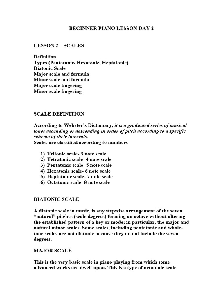 2.1 Beginner Piano Lesson Day 2 | PDF | Scale (Music) | Music Theory