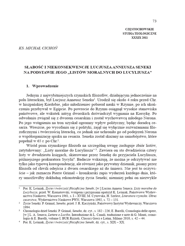 Ks Cichon Słabosc I Niekonsekwencje Lucjusza Anneusza Seneki Studia ...