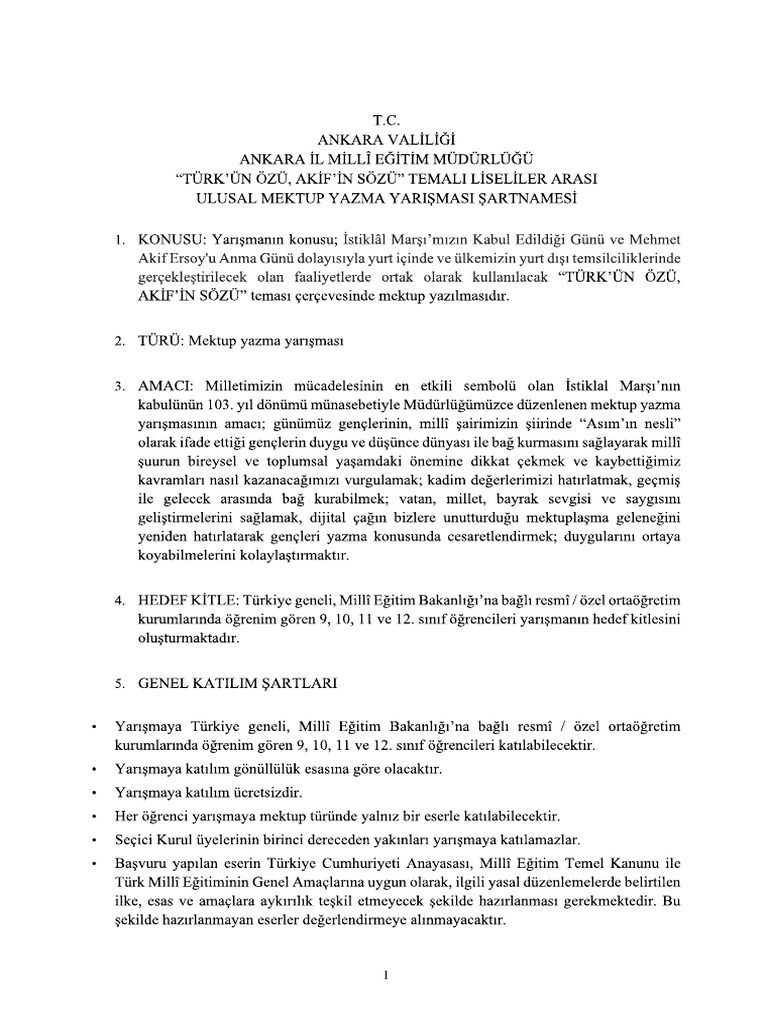 "Türk'ün Özü, Aki̇f'i̇n Sözü" Temali Li̇seli̇ler Arasi Mektup Yazma ...