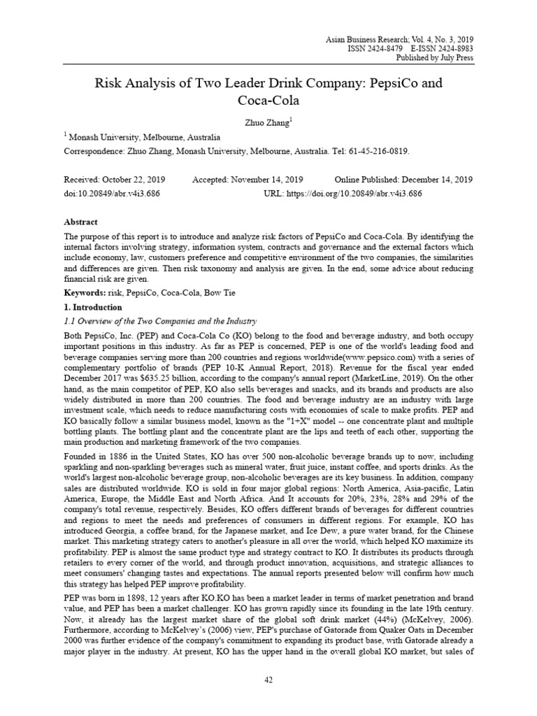 Risk Analysis of PepsiCo and Coca-Cola | PDF | Risk | Pepsi Co
