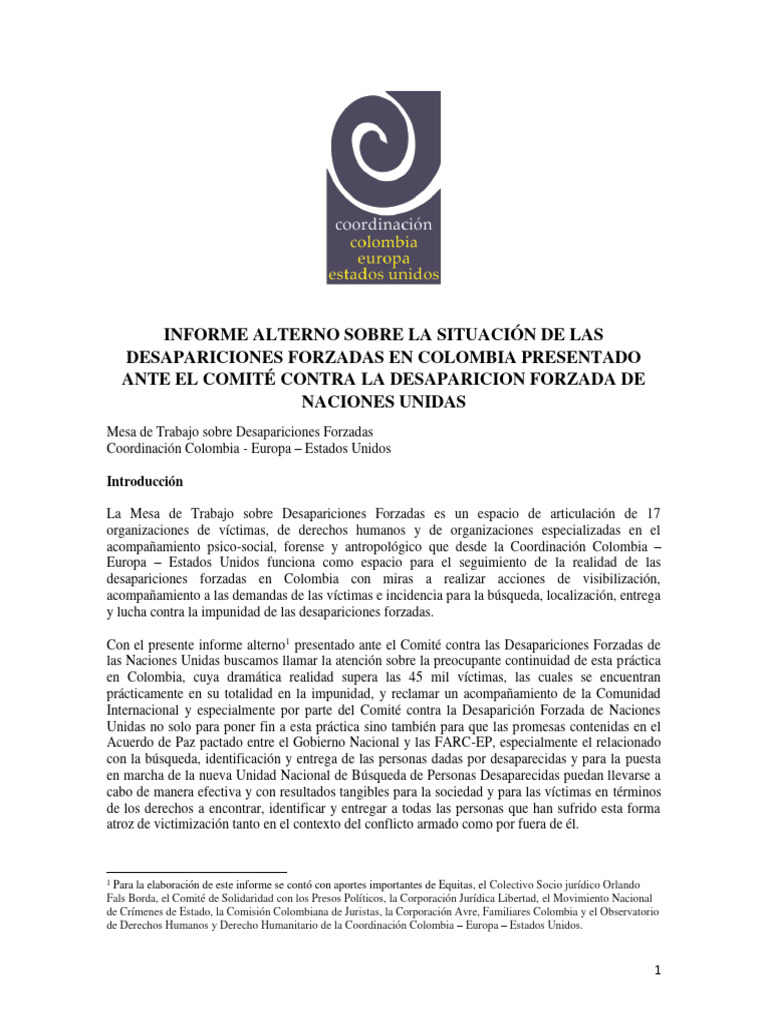 Informe Ante El Comité De Desapariciones Forzadas De Naciones Unidas