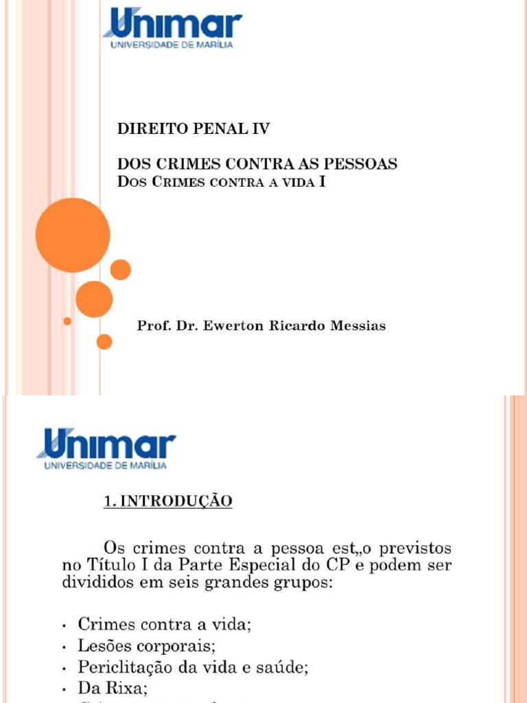 Aula 01 - Dos Crimes Contra As Pessoas - Dos Crimes Contra A Vida I | PDF