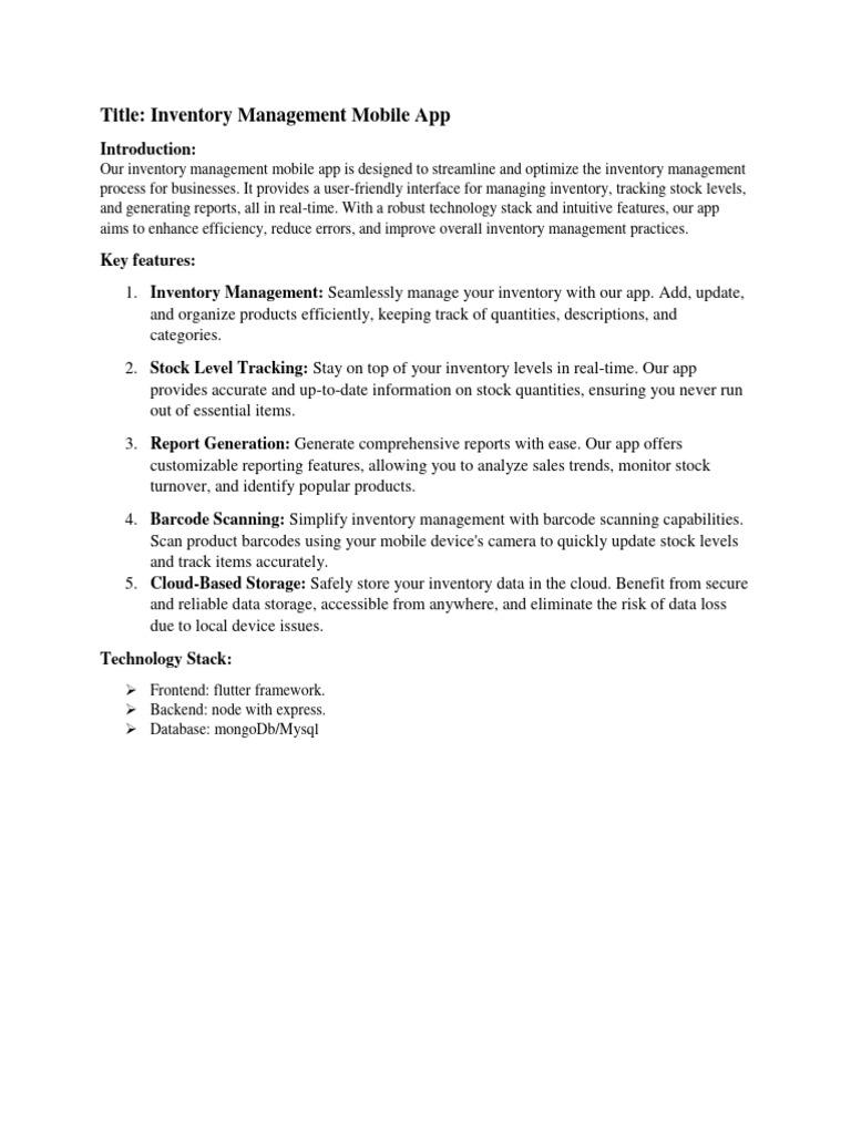 Flutter Mobile Inventory Management App | PDF | Business | Technology & Engineering