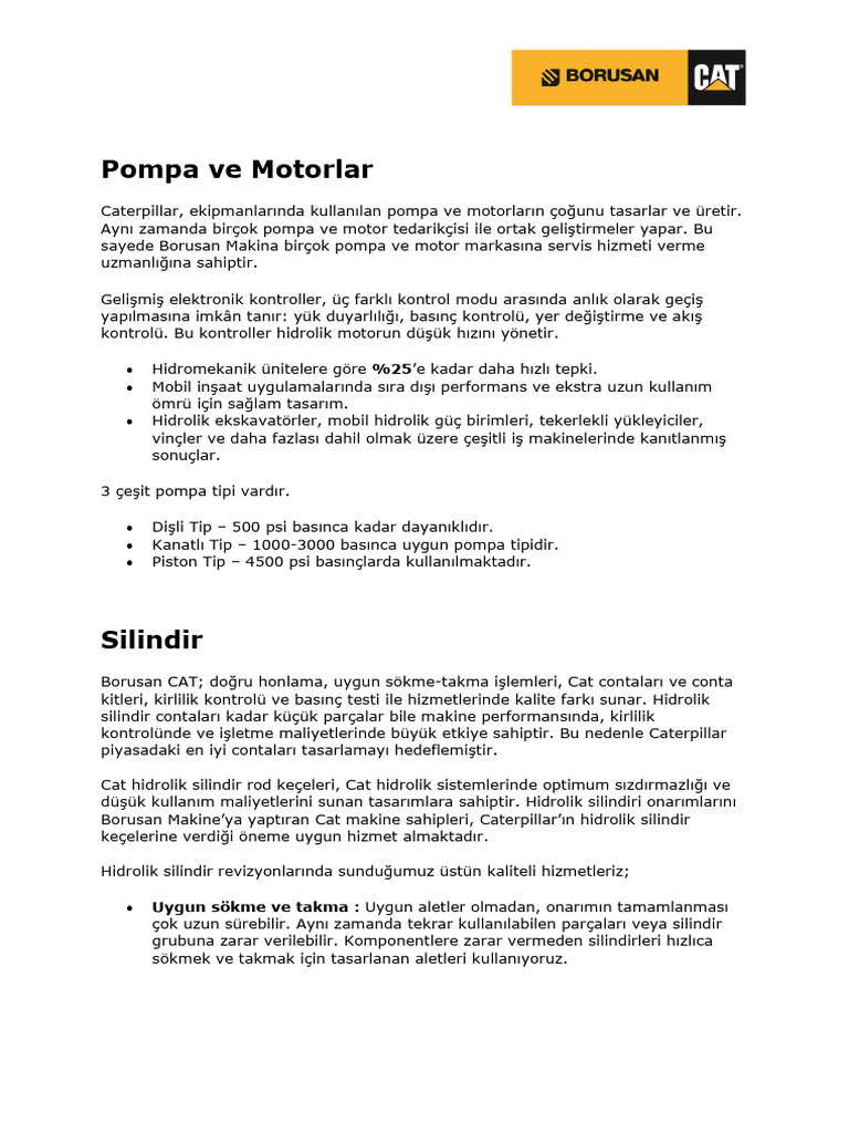 Borusan Cat Hidrolik Hakkinda Bilgi | PDF