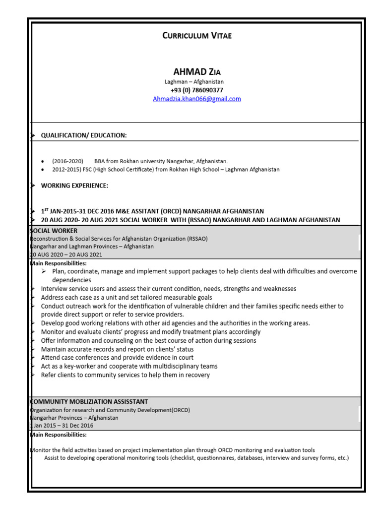 Ahmad Zia Khan CV-1-12 | PDF | Databases | Operating System