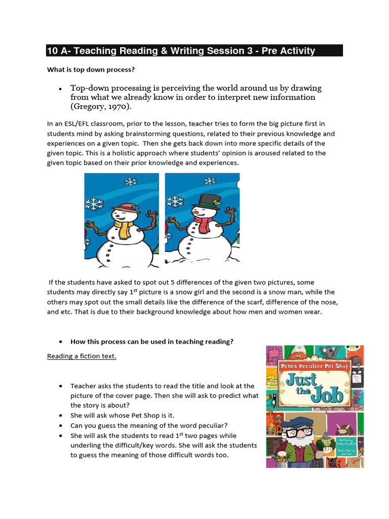 10 A - Teaching Reading & Writing Session 3 - Pre Activity | PDF | Word ...